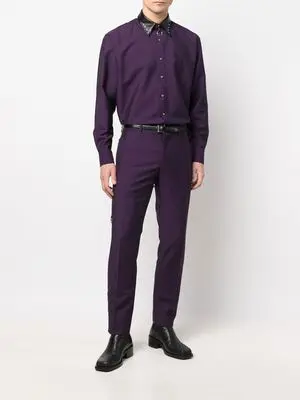 Roberto Cavalli Leather Collar Front-button Shirt