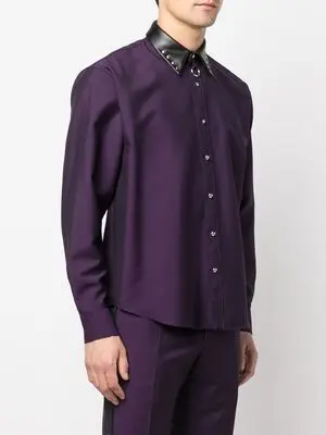Roberto Cavalli Leather Collar Front-button Shirt