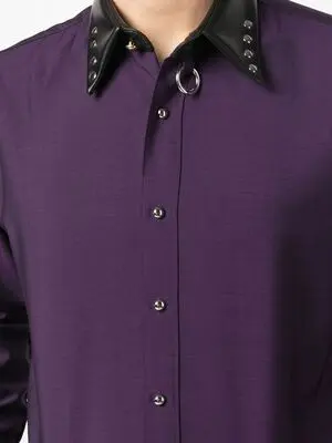 Roberto Cavalli Leather Collar Front-button Shirt