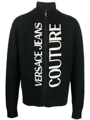 Versace Logo-embroidered Zipped Cardigan