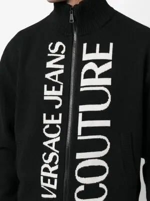 Versace Logo-embroidered Zipped Cardigan