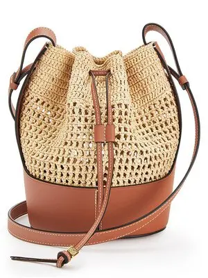 Loewe Small Raffia And Calfskin Balloon Bag