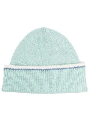 BARRIE Shearling-trim Cashmere Beanie - Blue