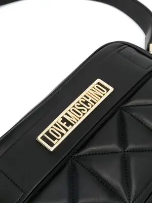 Moschino Quilted Crossbody Bag With Logo Plaque - Black