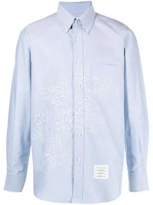 Thom Browne Floral-embroidered Long-sleeve Shirt