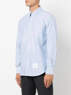 Thom Browne Floral-embroidered Long-sleeve Shirt