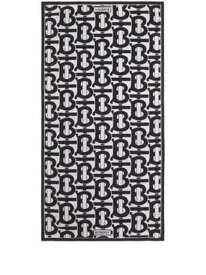 Burberry Monogram-pattern Jacquard Cotton Bath Towel - Black