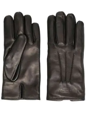 Giorgio Armani Logo-stamped Leather Gloves - Black