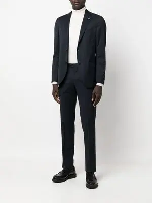 LARDINI Tailored Stretch-wool Trousers - Blue