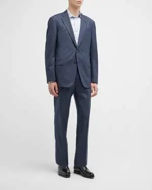 Giorgio Armani Men's Micro-pattern Wool Suit - Solid Blue Navy