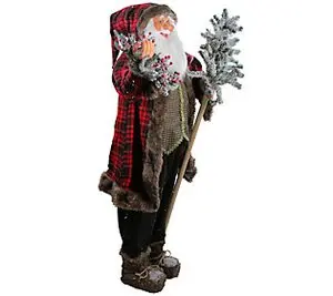 NORTHLIGHT 5' Standing Santa Figurine W/ Flocke Alpine Tree
