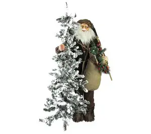 NORTHLIGHT 48' Standing Santa W/ Flocked Alpine Tree Figure - One-color