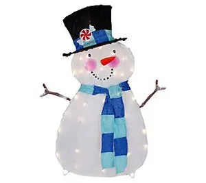 NORTHLIGHT 32' White And Blue Chenille Snowman Utdoor Decor - One-color