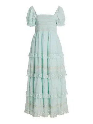 LoveShackFancy Capella Tiered Lace-trimmed Smocked Cotton Maxi Dress