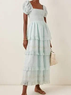LoveShackFancy Capella Tiered Lace-trimmed Smocked Cotton Maxi Dress