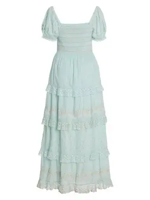 LoveShackFancy Capella Tiered Lace-trimmed Smocked Cotton Maxi Dress