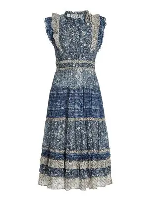 Ulla Johnson Kiri Ruffled Patchwork Cotton-blend Midi Dress