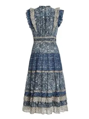 Ulla Johnson Kiri Ruffled Patchwork Cotton-blend Midi Dress