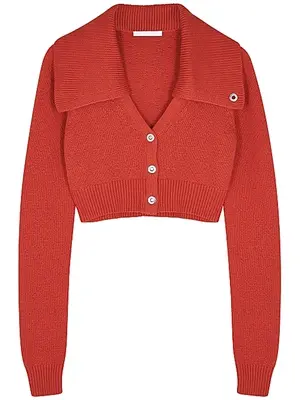 HELMUT LANG Red Cropped Cotton-blend Cardigan