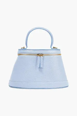 By Far Annie Lizard-effect Leather Tote Blue