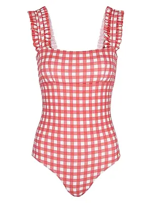 Ephemera Red Gingham Ruffle-trimmed Swimsuit