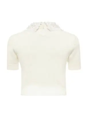 Miu Miu Pearl-embellished Wool Cropped Top