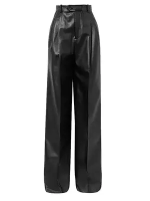 PETER DO Black Pleated Faux Leather Straight-leg Pants