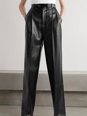 PETER DO Black Pleated Faux Leather Straight-leg Pants