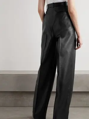 PETER DO Black Pleated Faux Leather Straight-leg Pants