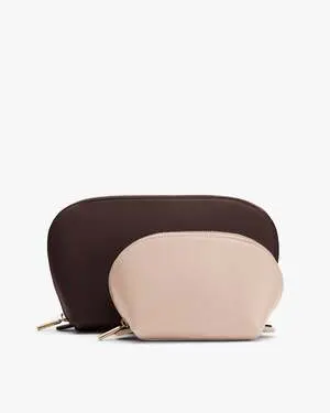 Cuyana Pebbled Leather Travel Case Set - Cocoa/blush