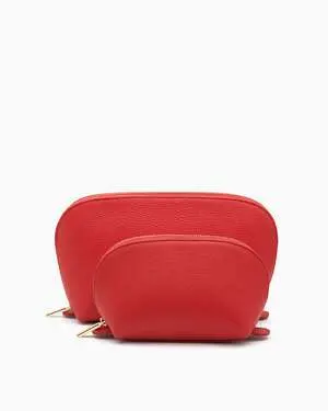 Cuyana Pebbled Leather Travel Case Set - Red