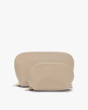 Cuyana Pebbled Leather Travel Case Set - Stone