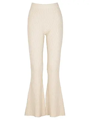 HELMUT LANG Cream Ribbed Flared Cotton-blend Trousers