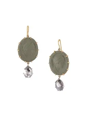 SYLVA & CIE - Women's Cameo 18K Two-Tone Gold, Lava & Rough-Cut Diamond Drop Earrings - Gold