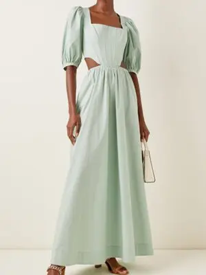 Staud Astro Puff-sleeve Cutout Maxi Dress