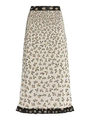 Rabanne Ruffled Metallic Floral Jacquard Midi Skirt