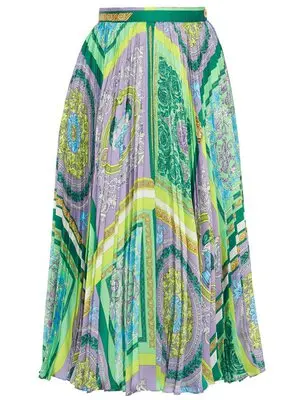 Versace Pleated Heritage-print Crepe Midi Skirt
