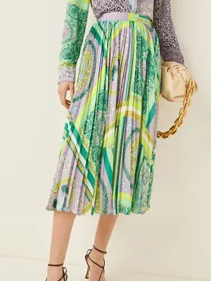 Versace Pleated Heritage-print Crepe Midi Skirt