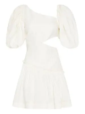 Aje Chateau Asymmetric Cutout Linen-blend Mini Dress