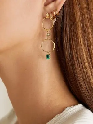 OCTAVIA ELIZABETH Nesting Gem 18-karat Recycled Gold, Emerald, And Diamond Earrings