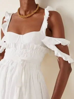 Brock Collection Samanta Tiered Linen Cold-shoulder Maxi Dress