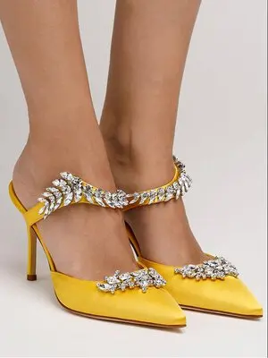 manolo blahnik - 90MM Lurum Swarovski Satin Mules