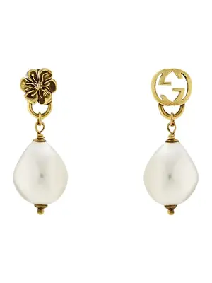 Gucci Interlocking G Flower Pearl Earrings