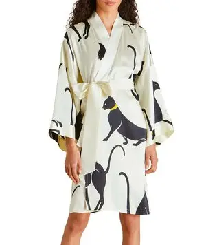 OLIVIA VAN HALLE Mimi Printed Silk-Satin Robe - One-color