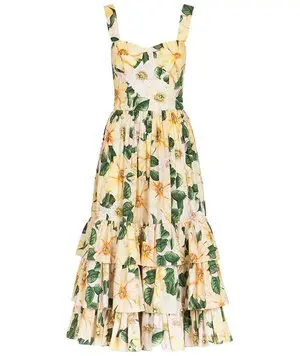 Dolce & Gabbana - Camellia-Print Poplin Midi Dress