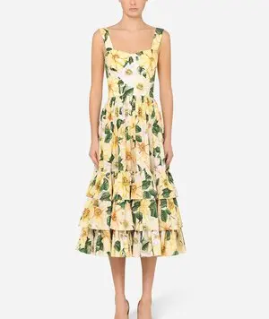 Dolce & Gabbana - Camellia-Print Poplin Midi Dress