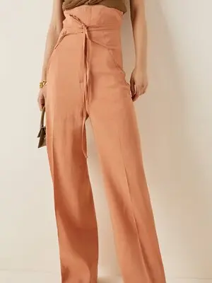 Jacquemus Novio Belted High-rise Hemp-blend Wide-leg Pants