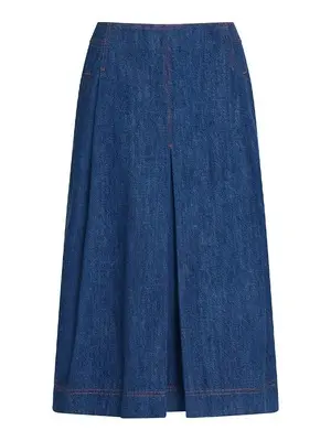 Chloé Pleated Denim Midi Skirt