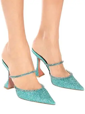 Amina Muaddi Gilda Embellished Glitter Mules