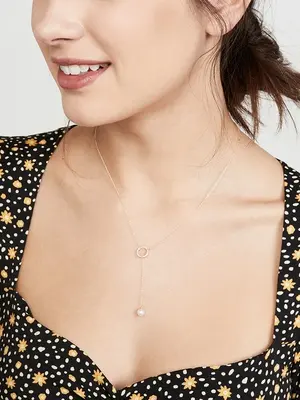 Mateo-14k Diamond Circle Pearl Lariat Necklace